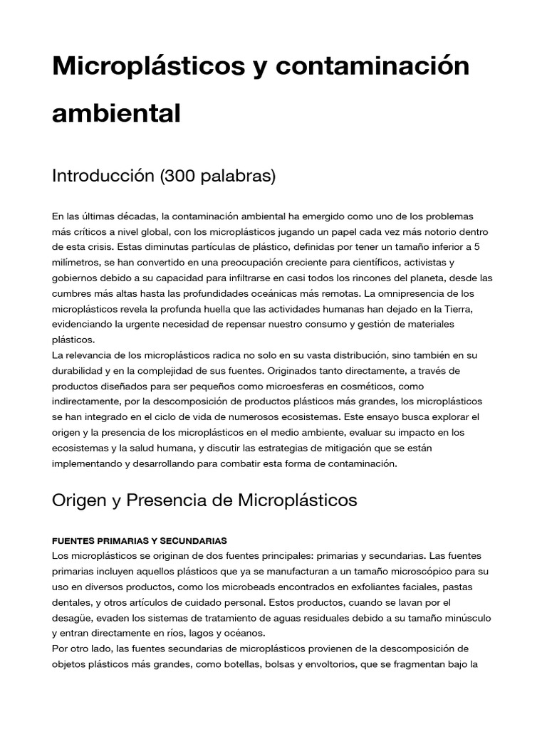 Impacto y Mitigación de Microplásticos | PDF | Residuos | Contaminación