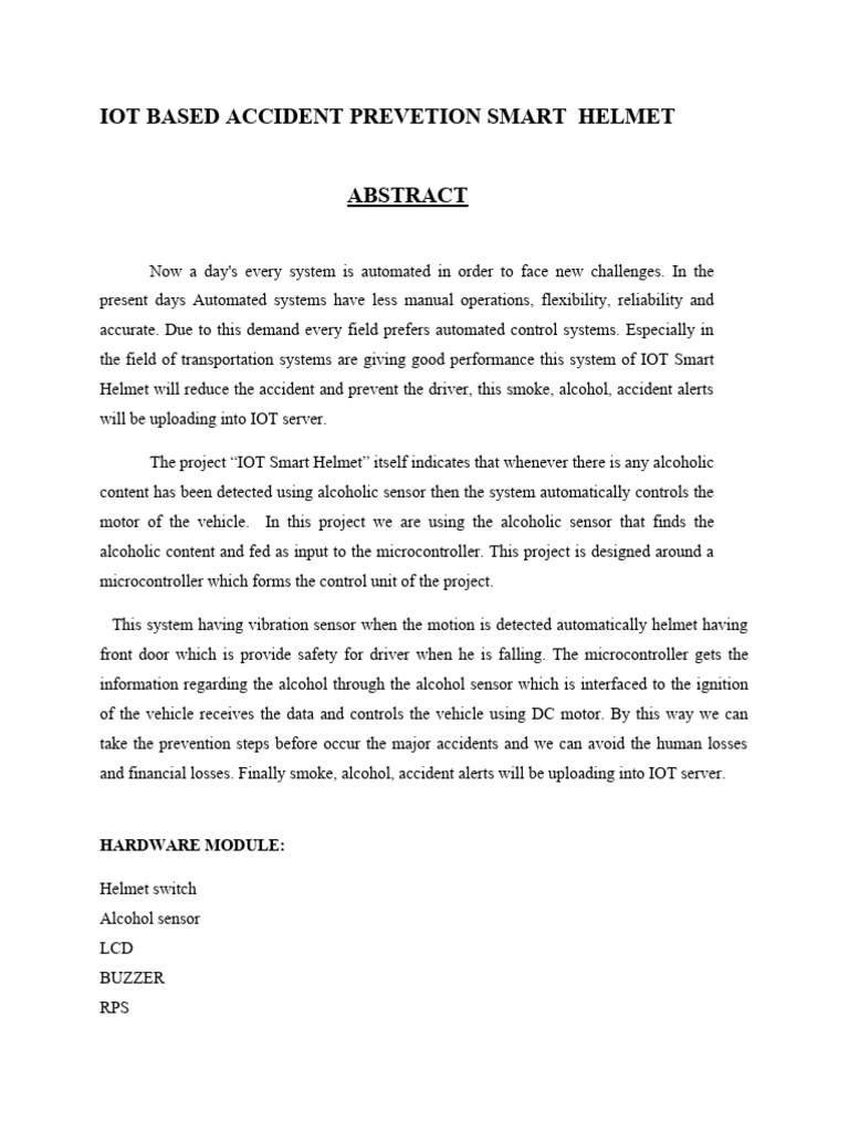 Accident Prevention Iot Smart Helmet Abstract-Batch 16 | PDF | Business | Computers