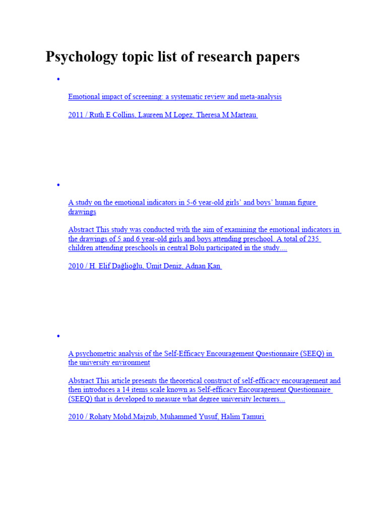 Psychology Research Paper Topics List | PDF | Behavioural Sciences ...