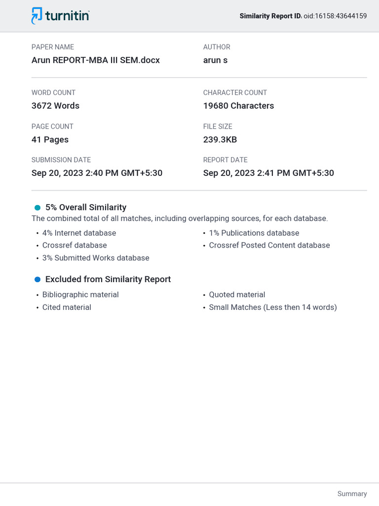 Arun Report-Mba III Sem - Docx Arun S | PDF | Chi Squared Distribution | Fibre Reinforced Plastic