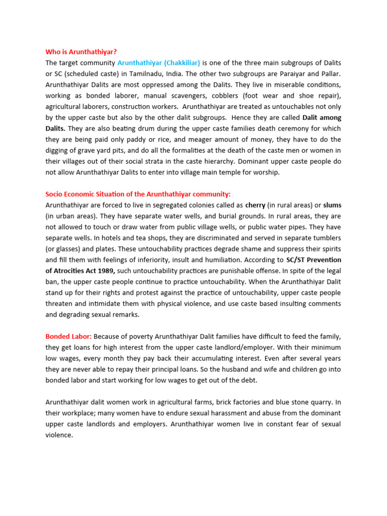 Arunthathiyar Community: Struggles & History | PDF | Dalit | Poverty