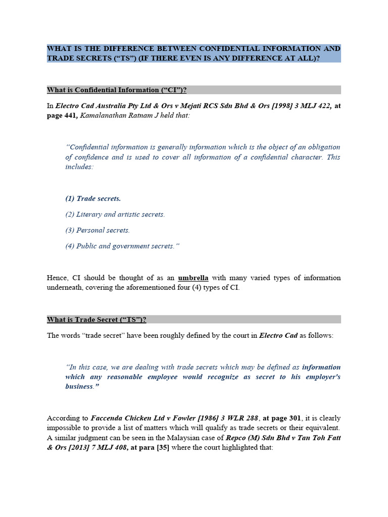 Understanding Confidential Info vs. Trade Secrets | PDF | Classified ...