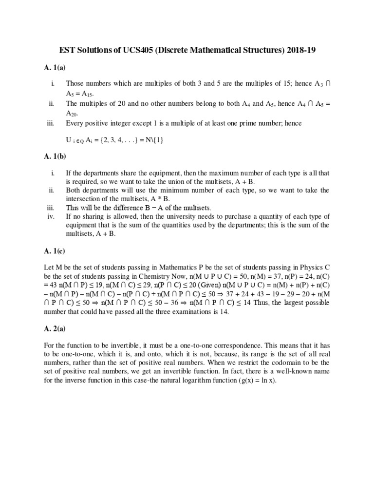 EST Solution | PDF | Function (Mathematics) | Vertex (Graph Theory)