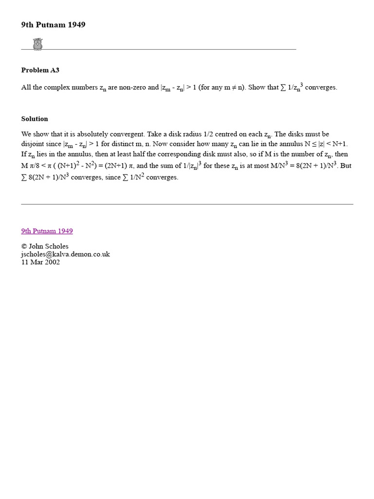 G13 1949 PUTNAM Web Solution | PDF | Complex Analysis | Geometry