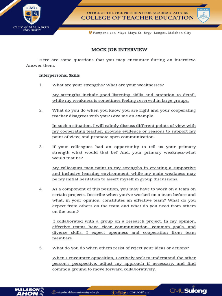 MOCK INTERVIEWNbg | PDF | Communication | Job Interview