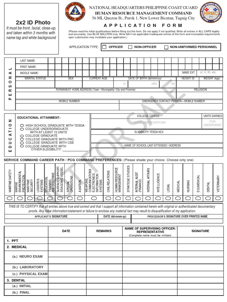 Philippine Coast Guard Application Form | PDF