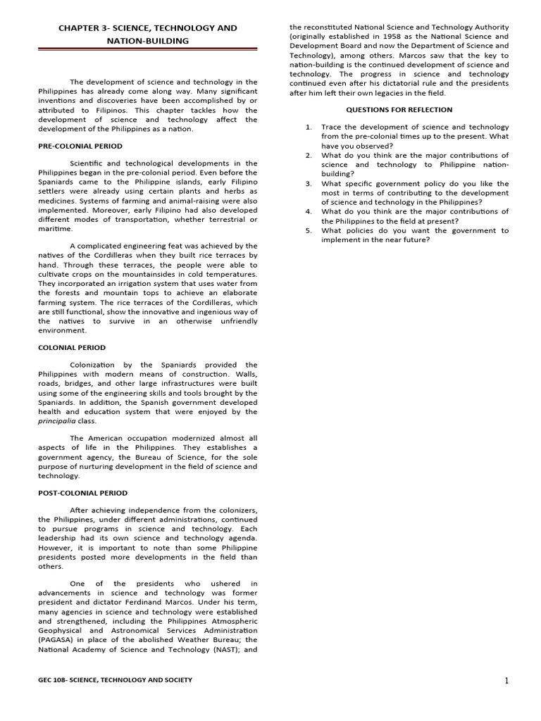 Gec108 3. Science Technology and Nation Building | PDF | Science ...