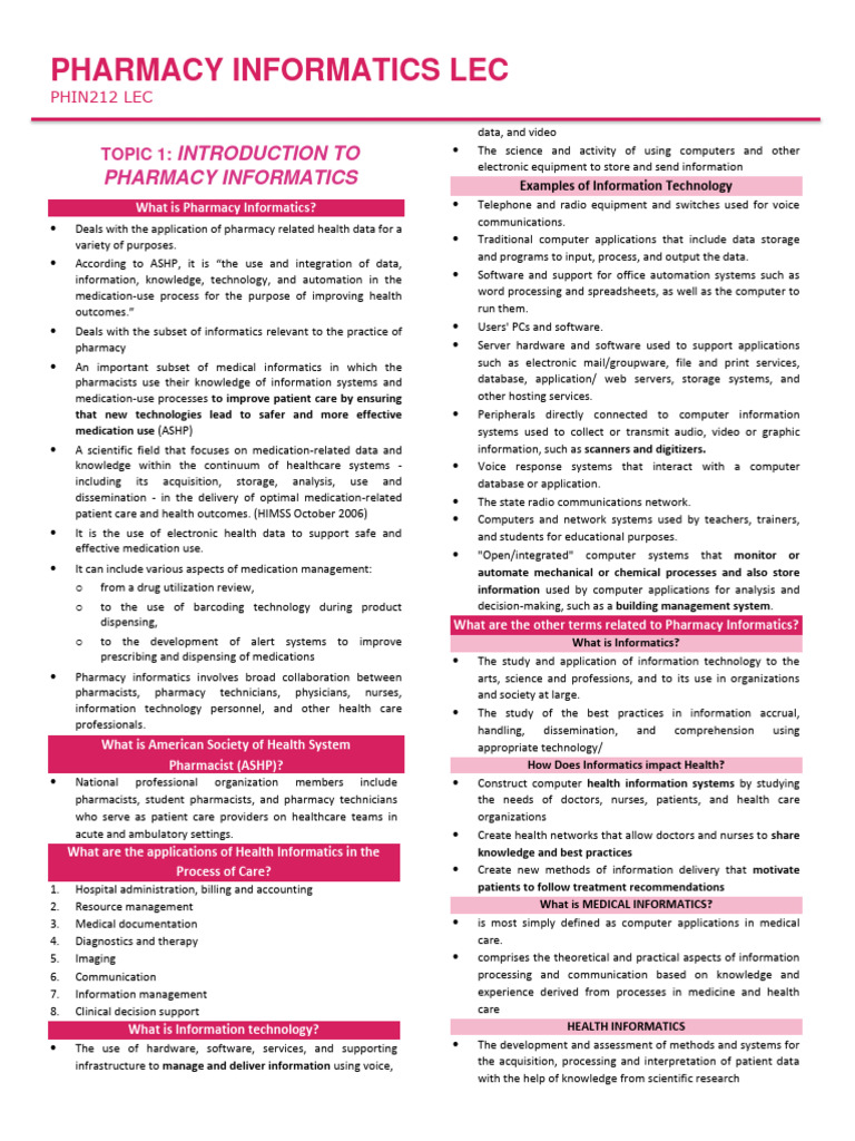 PHIN Lecture | PDF | Pharmacy | Health Informatics