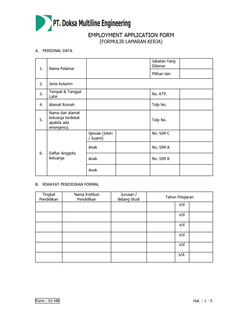 01-Form HRD Employment Application-1 | PDF