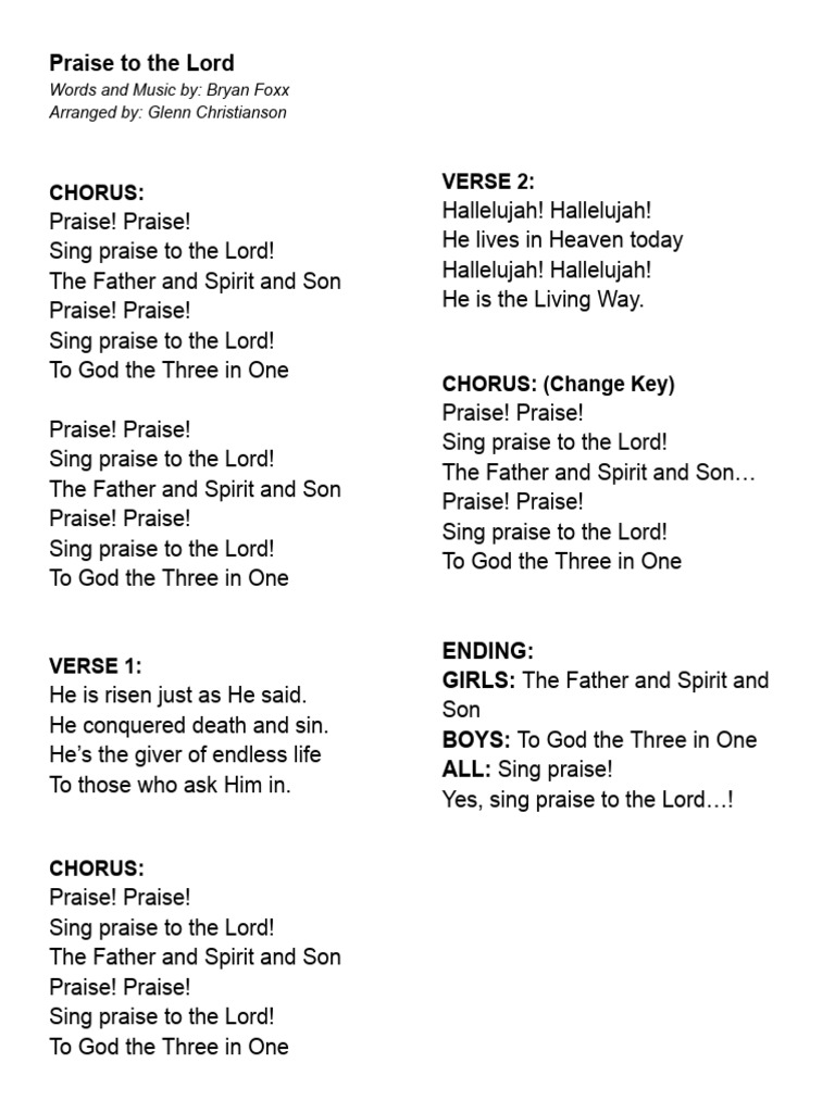 Praise To The Lord - Lyrics | PDF