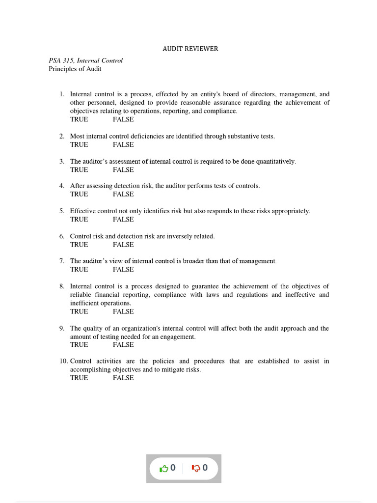 Audit Reviewer Internal Control Psa 315 - Compress | PDF | Internal Control | Financial Audit