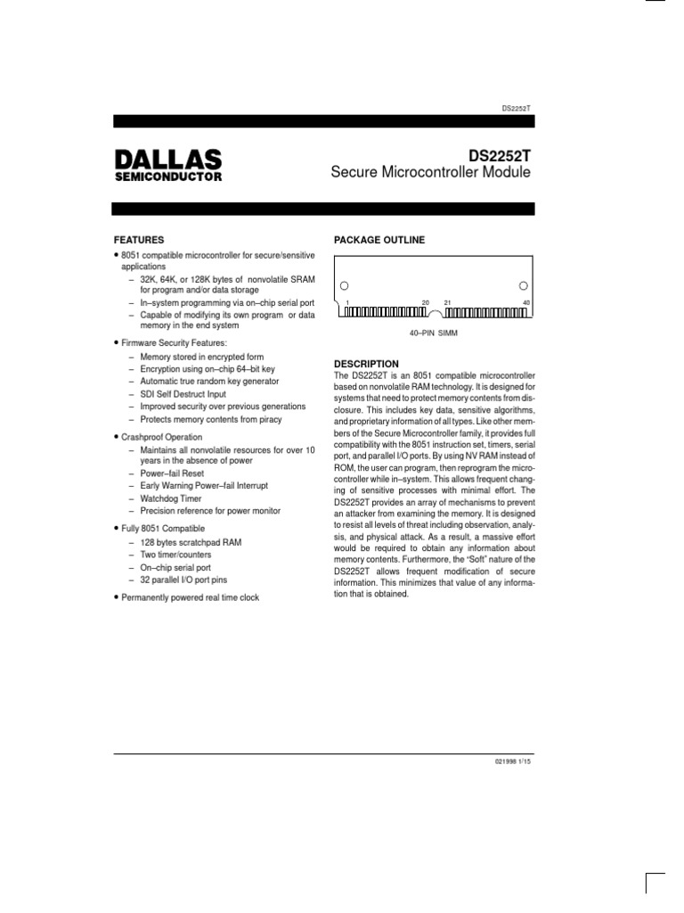 Secure Microcontroller Module: Features Package Outline | PDF | Microcontroller | Random Access ...