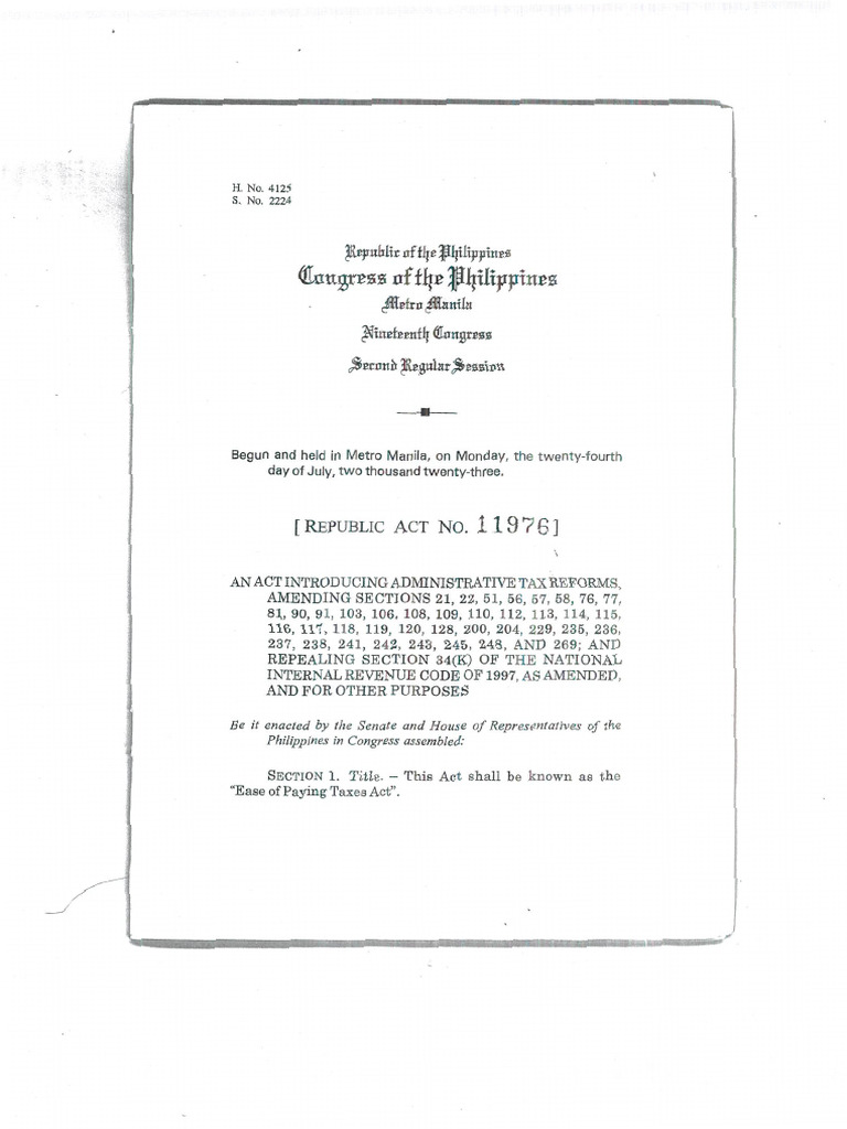 RA No. 11976 - Ease of Paying Taxes Act | PDF | Value Added Tax | Invoice