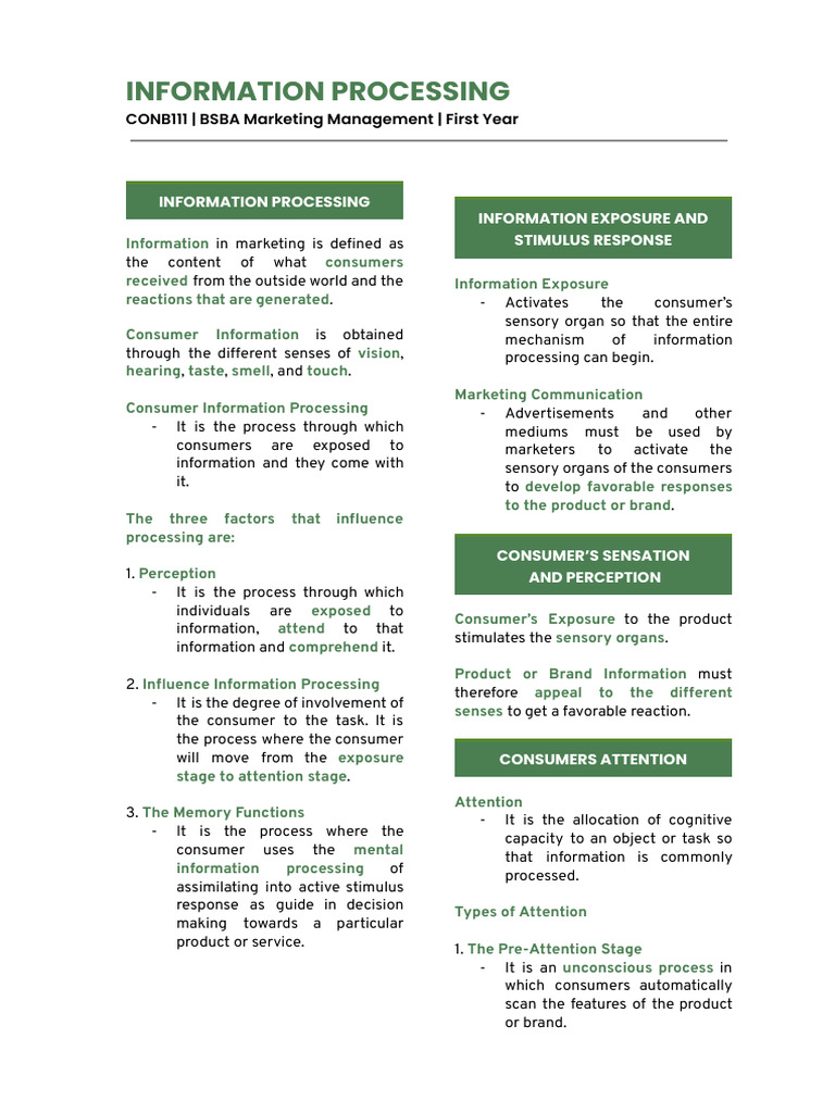 Prelim Consumer Information Processing and Involvement 1 | PDF ...