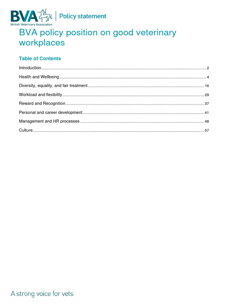 Bva Position On Good Veterinary Workplaces | Download Free PDF | Occupational Safety And Health ...