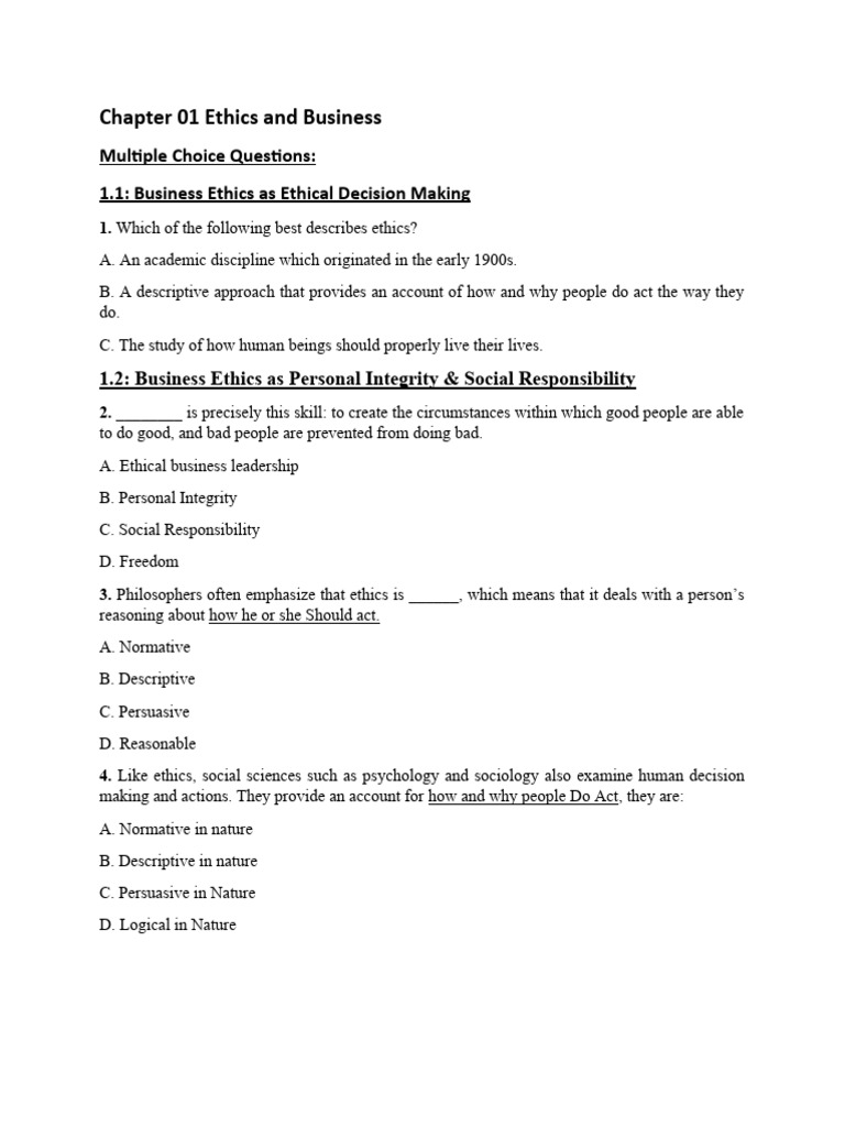 Chapter 01 Ethics and Business | PDF | Liberal Arts Education | Behavioural Sciences