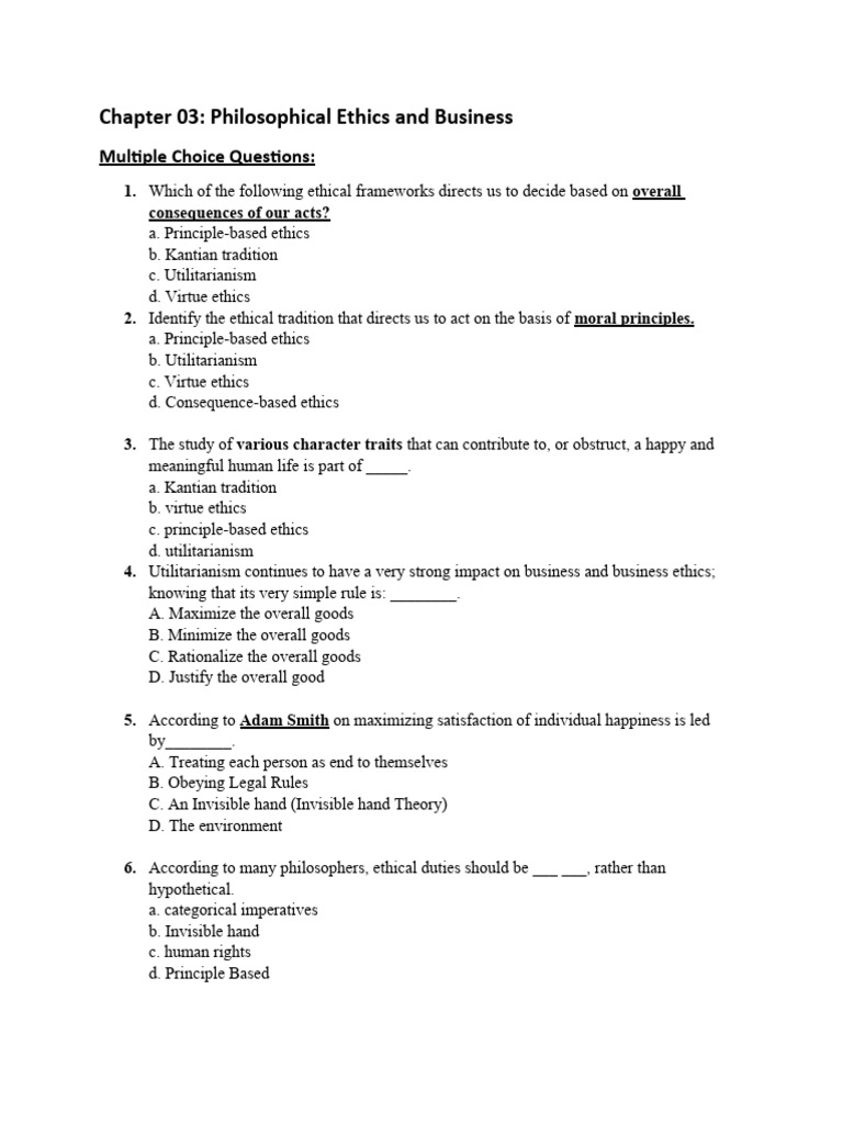 Business Ethics: Philosophical Frameworks | PDF | Utilitarianism ...