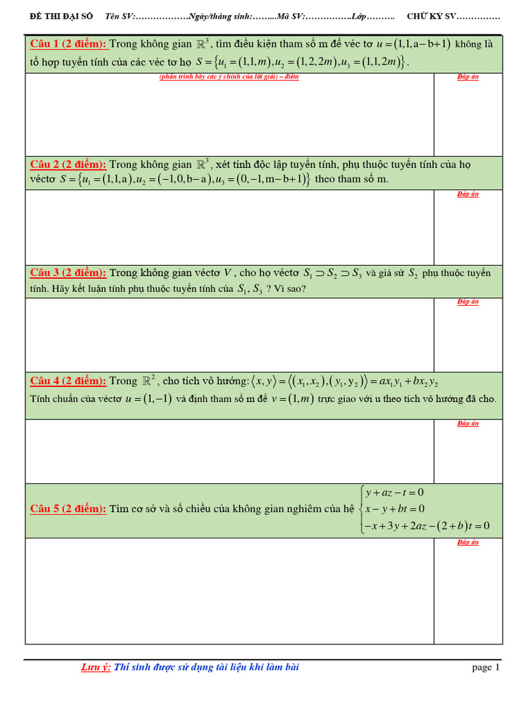 đề thi 4 - ĐS (hk1 -2023-2024) | PDF