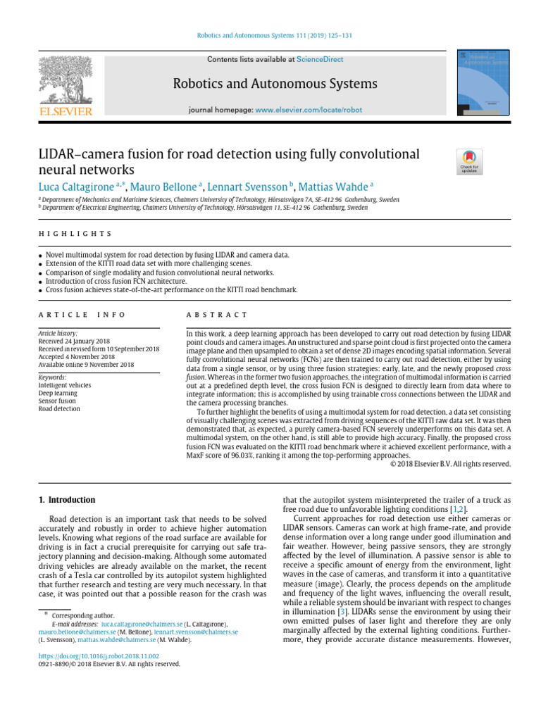 LIDAR-Camera Fusion for Road Detection | PDF | Lidar | Applied Mathematics