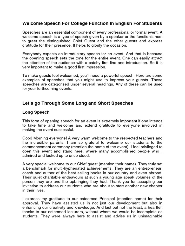 Welcome Speech for College Function | PDF