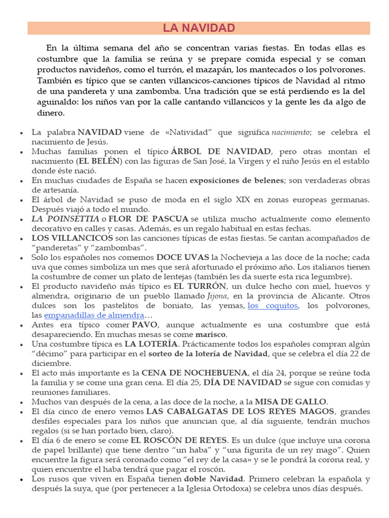 Tradiciones y Comidas de Navidad en España | PDF | Navidad | Villancicos
