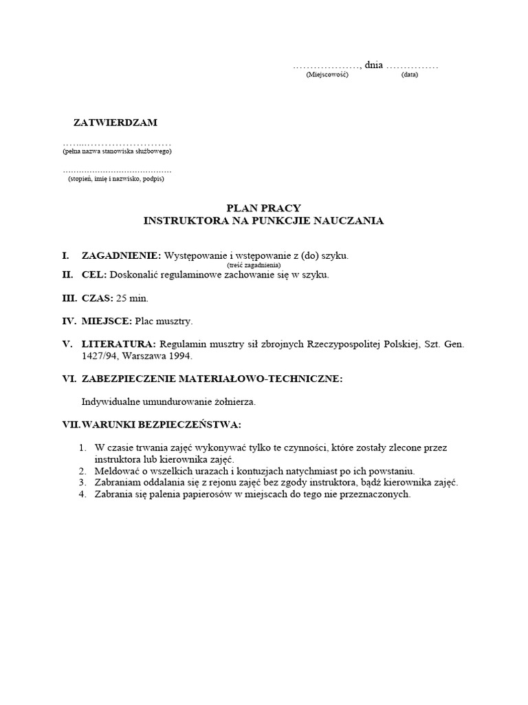 Plan Pracy Występowanie I Wstępowanie | PDF