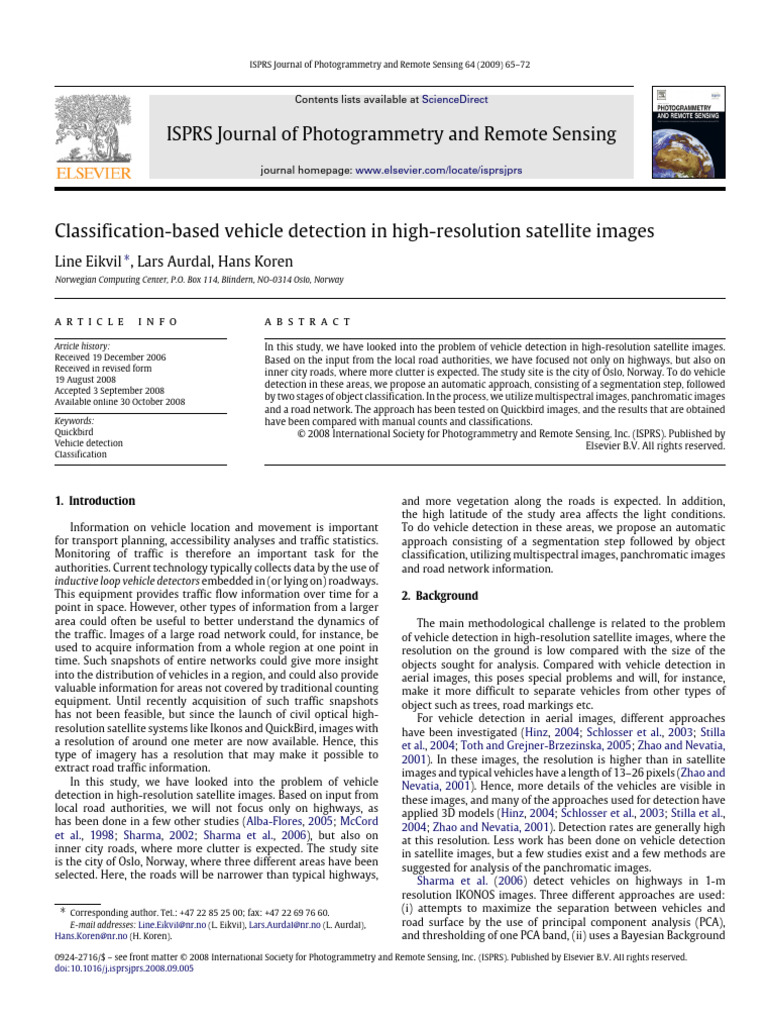 Classification Based Vehicle Detection In 2009 Isprs Journal Of Photogramme Pdf