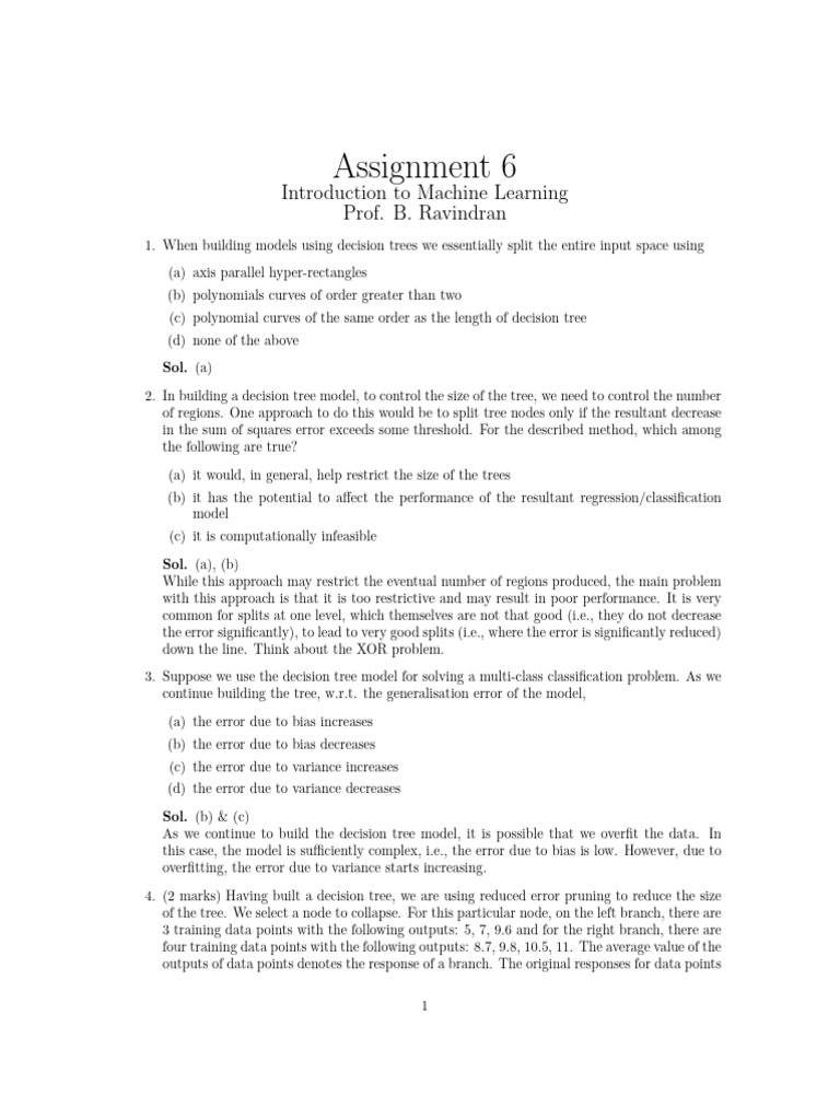 Assignment 6: Introduction To Machine Learning Prof. B. Ravindran | PDF | Errors And Residuals ...
