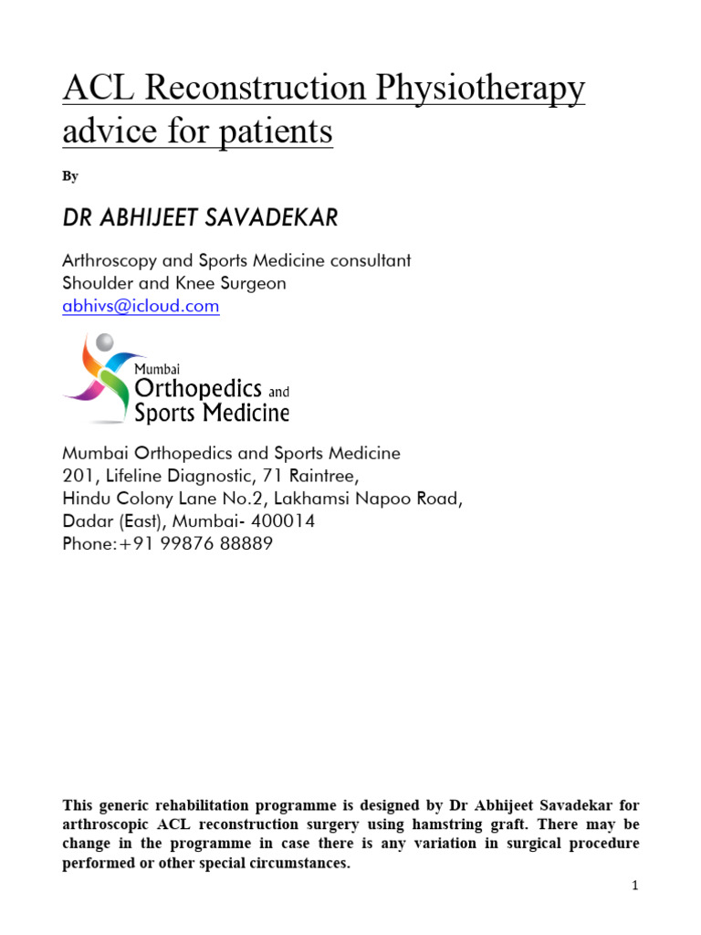 ACL Reconstruction Rehab Guide | PDF | Knee | Musculoskeletal System