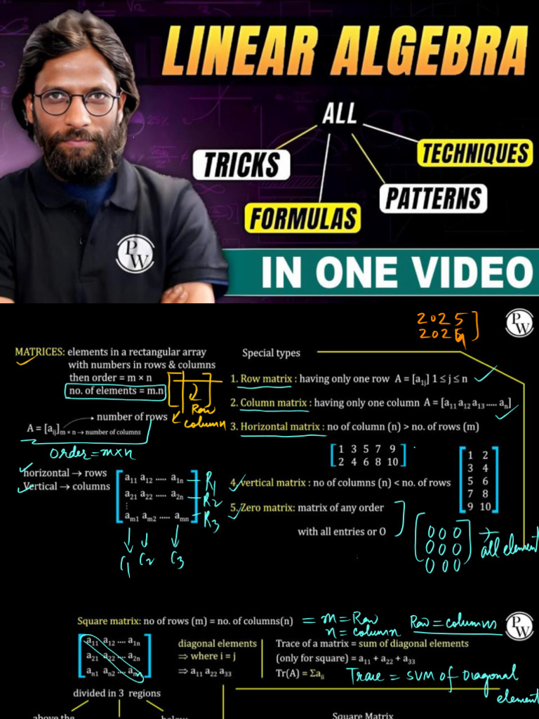 Linear Algebra Tricks, Formulae, Patterns in One Video Rahul Sir | PDF