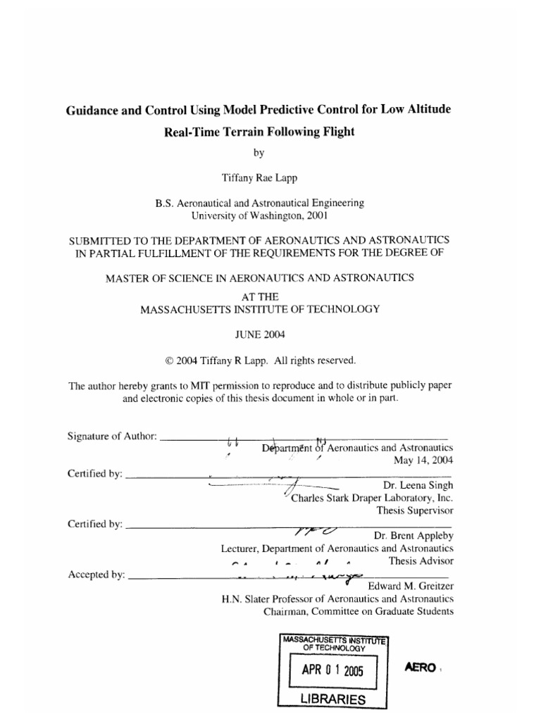 Guidance and Control Using Model Predictive Control For Low Altitude Real-Time Terrain Following ...