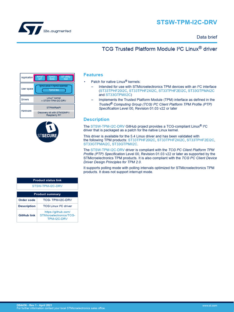 STSW TPM I2c DRV | PDF | Device Driver | Linux