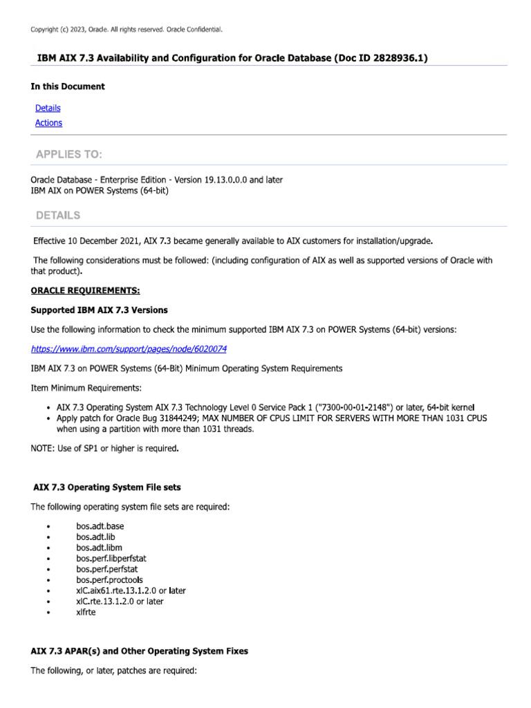 2828936.1#IBM AIX 7.3 Availability and Configuration For Oracle Database | PDF