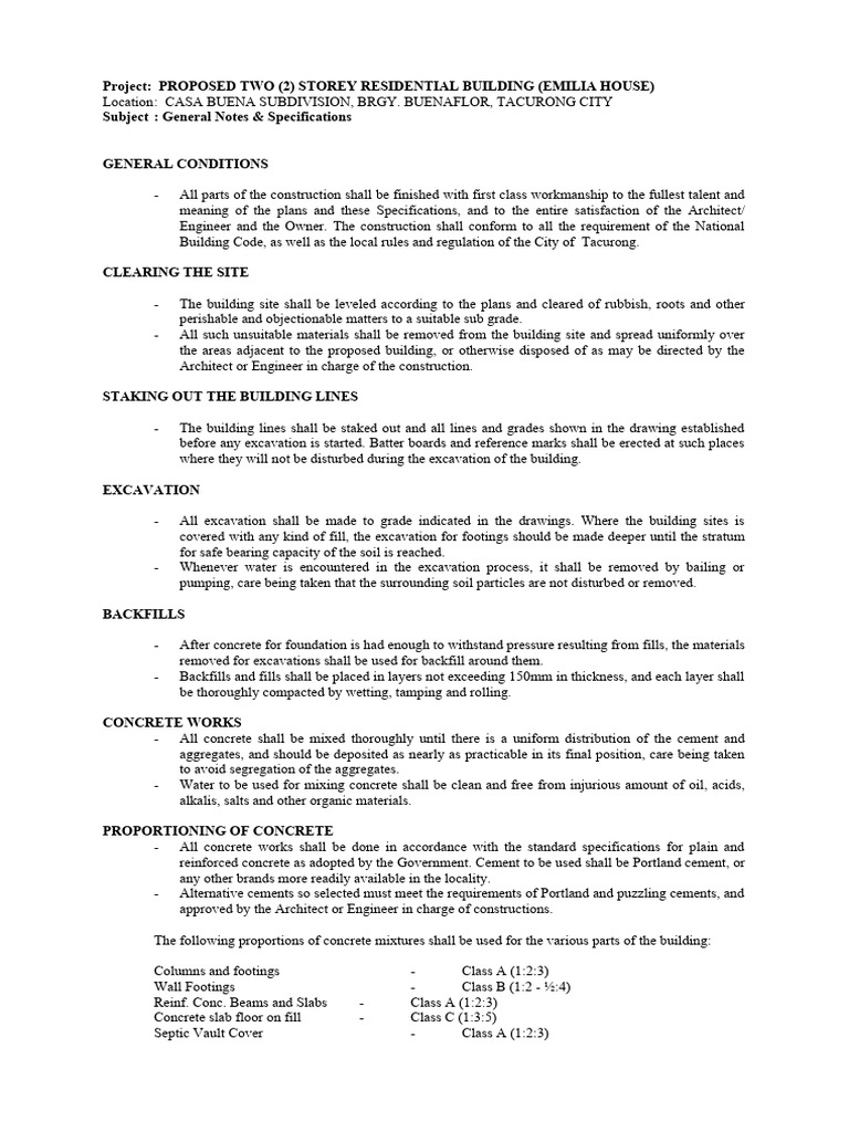 BLDG Specifications sample | PDF | Concrete | Plumbing