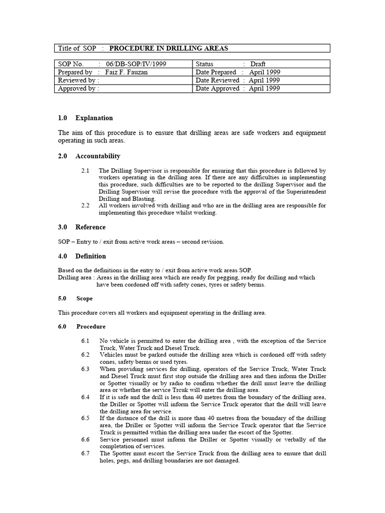 Es 06 SOP | PDF | Drilling | Transport