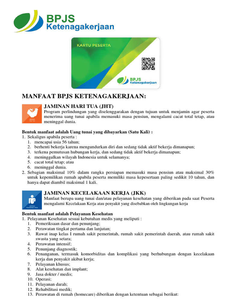 Manfaat BPJS Ketenagakerjaan Terlengkap | PDF
