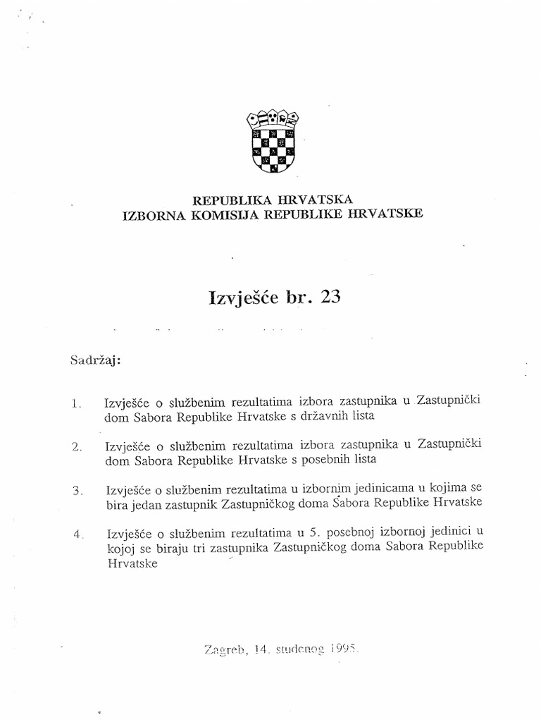1995 Rezultati Sabor Zastupnicki Dom | PDF