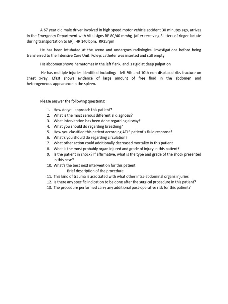 Traumatic Spleen Injury. Splenectomy Case | PDF