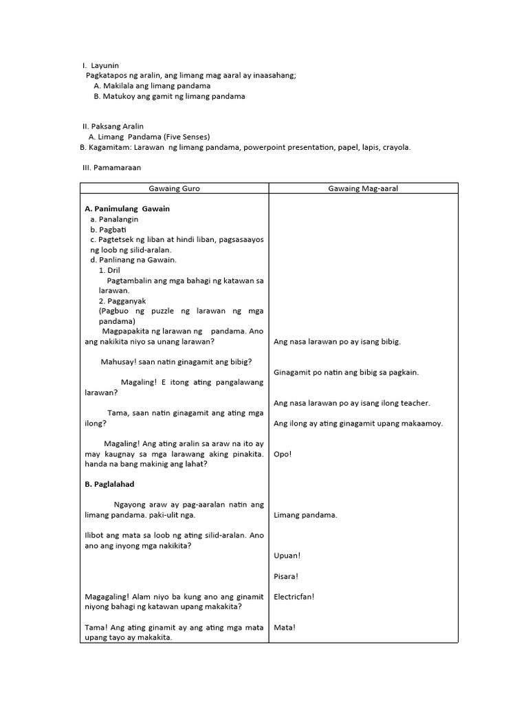 PANDAMA DETAILED LESSON PLAN | PDF