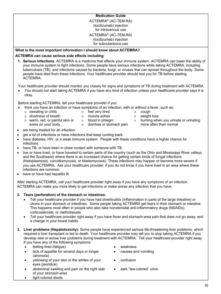 Actemra Medguide | PDF | Tuberculosis | Injection (Medicine)