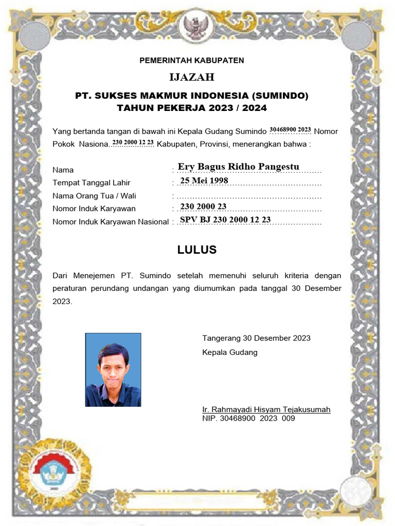 Format Ijazah SMA Docx Hery | PDF