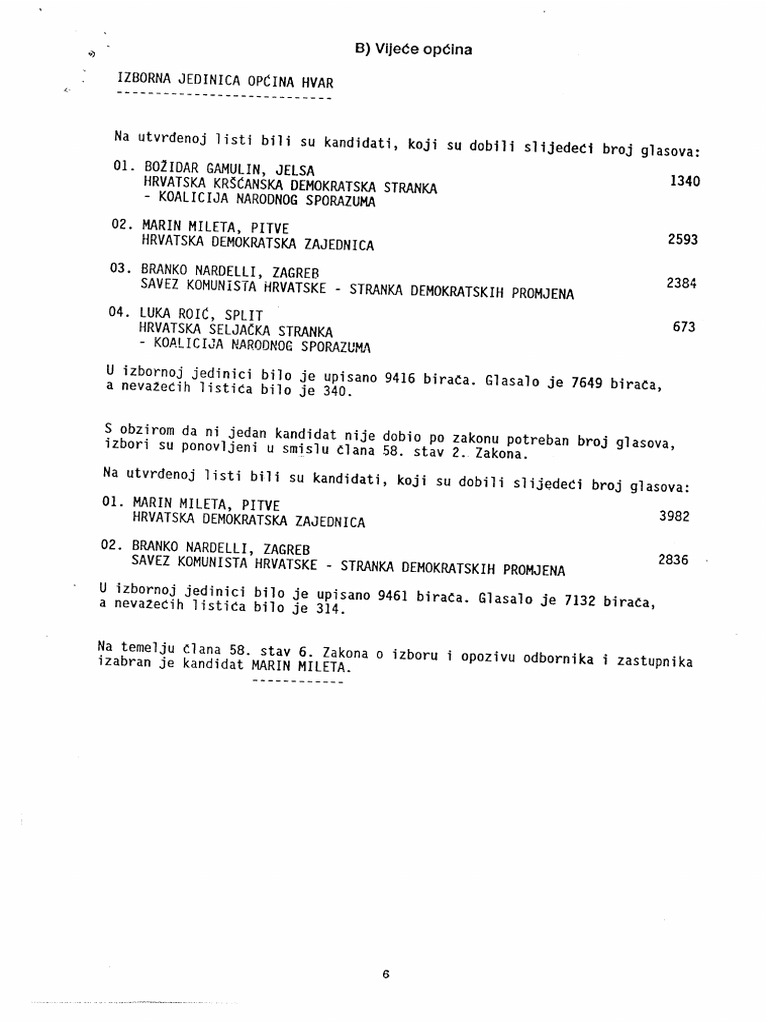 1990 1 4 Sabor Rezultati Vijece Opcina Dopunski Izvjestaj | PDF