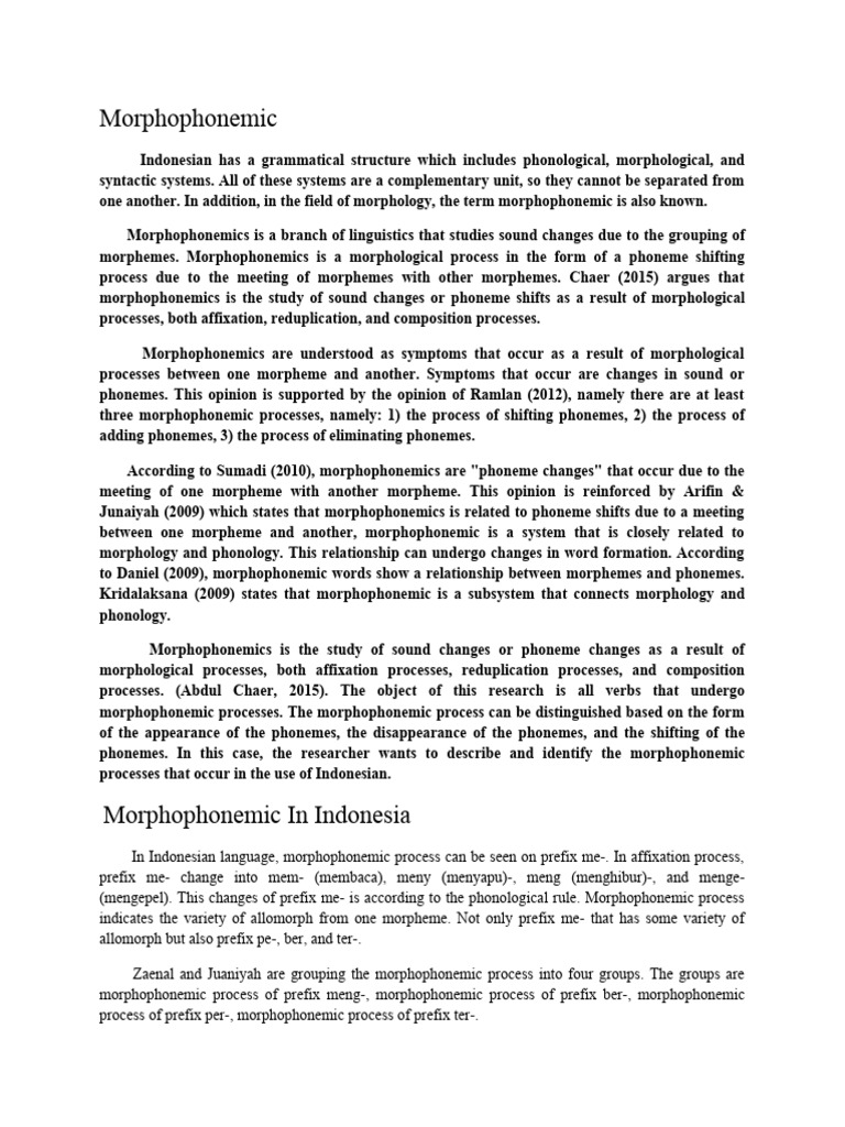 Indonesian Morphophonemics Guide | PDF | Morphology (Linguistics) | Phoneme
