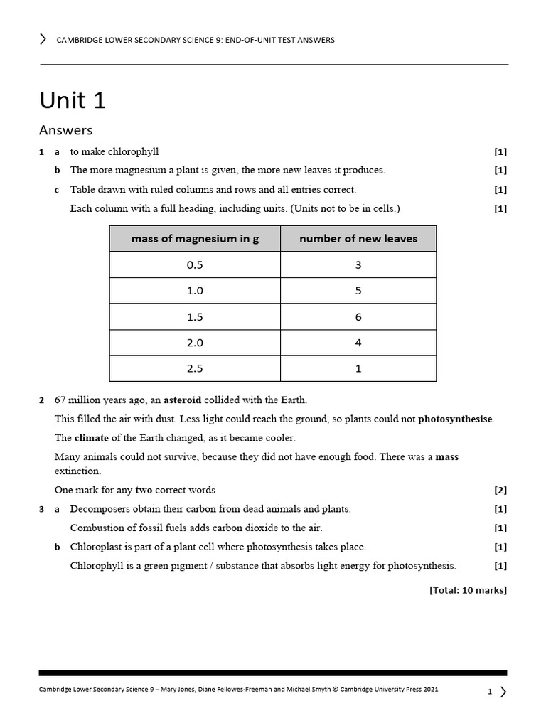 Lower Secondary Science 9 End-Of-unit Answers | PDF | Chemical ...