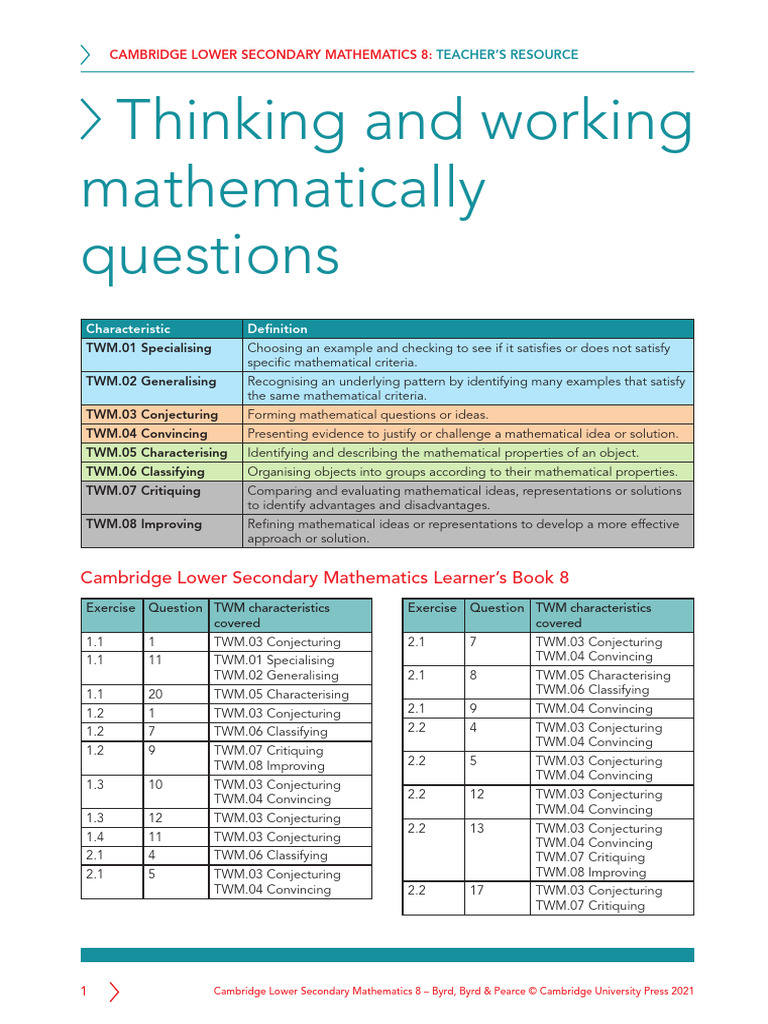 Ls Maths 2ed TR TWM Questions | PDF | Learning | Cognition