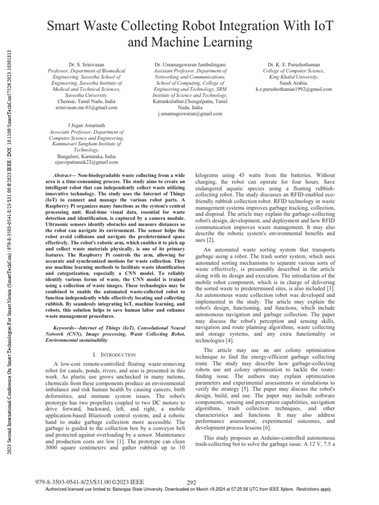 Smart Waste Collecting Robot Integration With IoT and Machine Learning ...