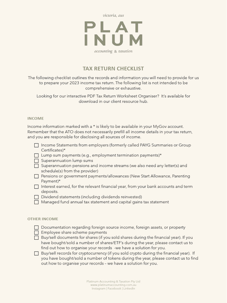 2023 Tax Return Checklist Guide | PDF | Expense | Tax Deduction