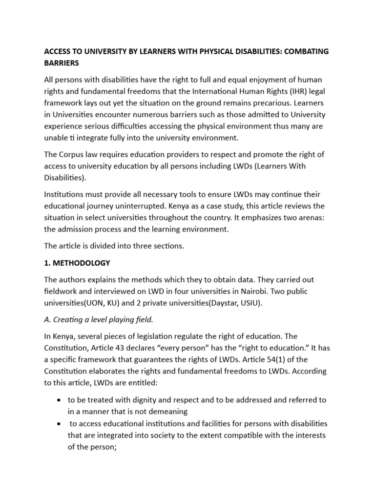 Access To University by Learners With Physical Disabilities | PDF ...