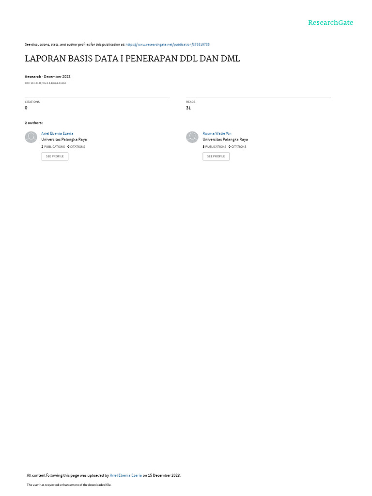 Laporan Basis Data I Penerapan DDL Dan DML: December 2023 | PDF