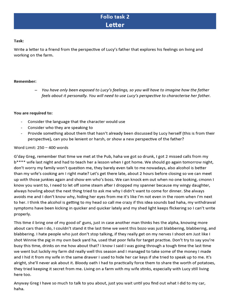 Assessment Task - Folio Task 2 - Letter | PDF